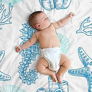 Mugod Sea Life Throw Blanket Seahorse Starfish Coral Sprigs and Seashell Marine Seamless Pattern Decorative Soft Warm Cozy Flannel Plush Throws Blankets for Baby Toddler Dog Cat 30 X 40 Inch