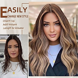 Clip in Hair Extensions, 6 PCS Light Brown Extensions, Wavy Hair Extensions, Natural & Soft Hair & Blends Well Hair Extensions, Chocolate Brown Long Wavy Hairpieces(20inch, 6pcs, Chocolate Brown)