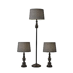 Adesso 1591-01 Classic Set Containing Matching Floor Two Table Lamps, 16" x 16" x 60", Black