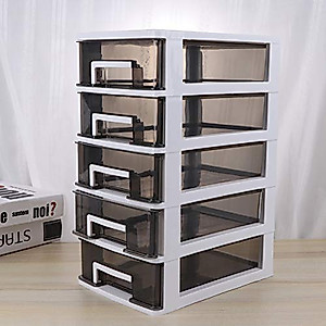 WINOMO Stacking Drawer Storage Box Foldable Storage Cubes Bin Box Containers for Home Office Nursery Closet Bedroom Living Room (White Frame and Transparent Black)