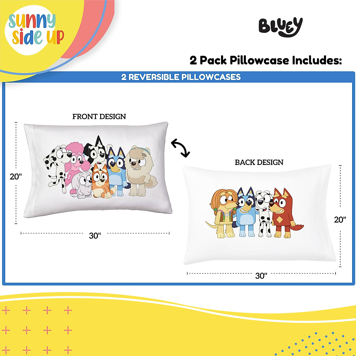 Bluey & Bingo 2 Pack Reversible Pillowcases - Double Sided Pillow Covers, Kids Super Soft Bedding