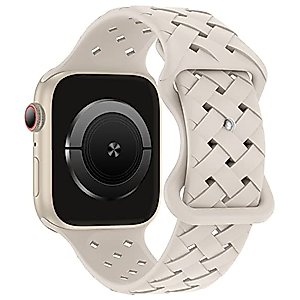 Distore Silicone Braided Weave Bands Compatible with Apple Watch 38mm 40mm 41mm 42mm 44mm 45mm 49mm, Replacement Sport Breathable Strap for iWatch Series Ultra SE 8/7/6/5/4/3/2/1 Women Men, Starlight