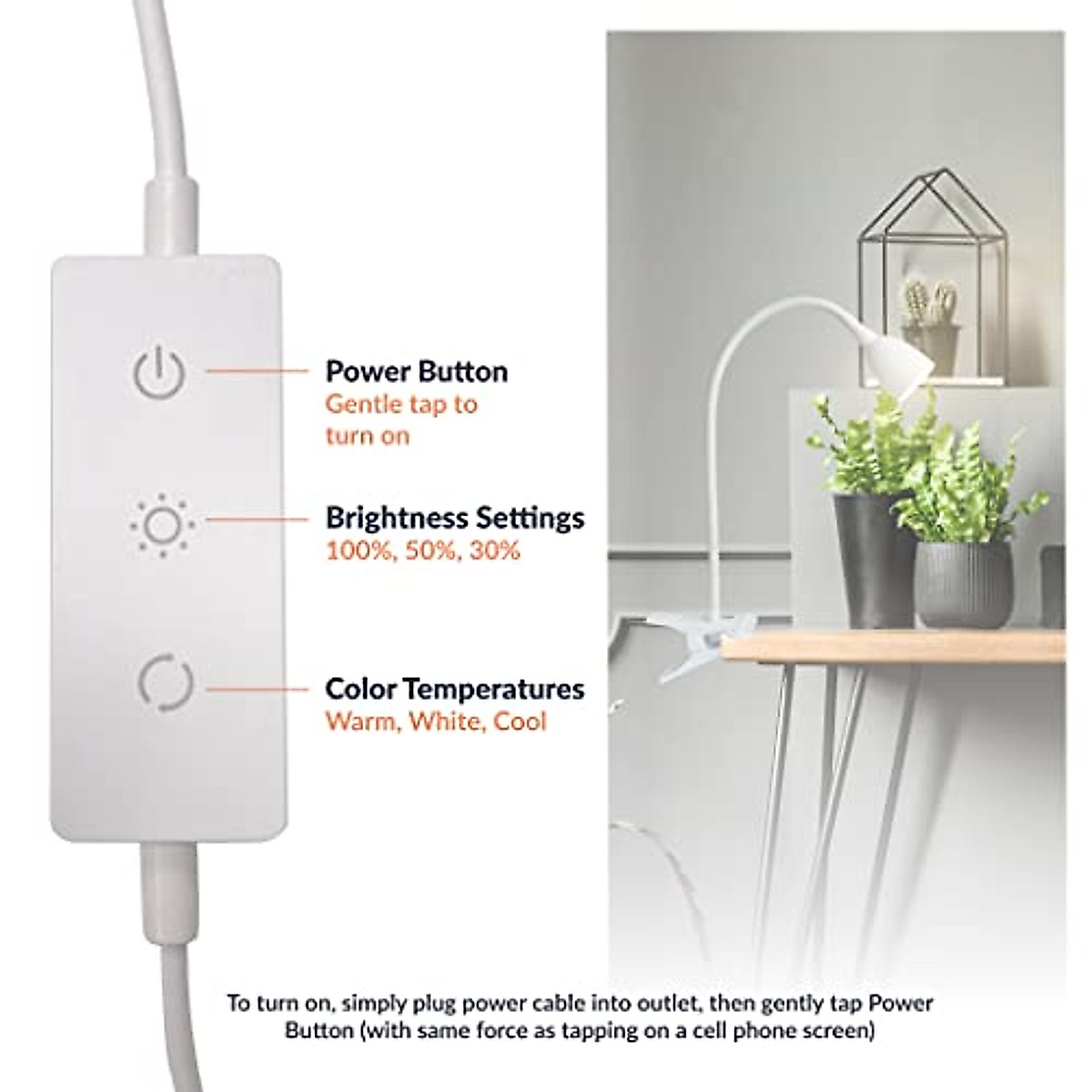 Newhouse Lighting NHCLP-OL-WH Olivia LED Clamp Light Desk Lamp with Flexible Gooseneck, 3 Brightness Levels & 3 Color Modes, White