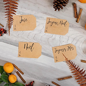 French Natural Kraft Charming Christmas Holiday Gift Tag Stickers 2 x 3 Inch 100 Total Labels