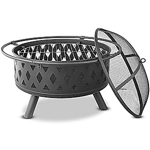 LEAYAN Garden Fire Pit Portable Grill Barbecue Rack 2-in-1 Outdoor Fire Pits Outdoor Fire Tables, 29.5in Heavy Duty Steel BBQ Grill Fire Pit Bowl with Cover BBQ Cooking for Camping B