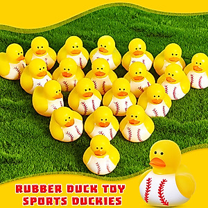 24 Pieces Baseball Rubber Ducks Mini Ducks Yellow Rubber Ducky Bath Toys Baseball Party Favors for Bathtub Gift Classroom Summer Beach Pool Activity Carnival Game