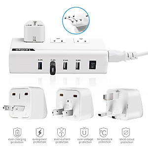 Travel Adapter Universal 220V to 110V Voltage Converter with 4-Port USB International Power Step Down UK/AU/US/EU Worldwide Plug Adapter