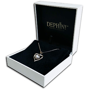 DEPHINI - Real Pearl Necklace Woman Heart Pendant Cubic Zirconia 925 Sterling Silver Rhodium plating 45cm Sterling Silver Chain Fine Jewellery Box - Gifts for Women