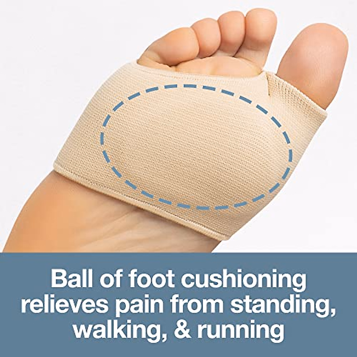 ZenToes Metatarsal Pads for Men and Women - Ball of Foot Pain Relief Cushions for Sesamoiditis, Metatarsalgia, Morton's Neuroma - 2 Pairs Fabric Sleeves with Gel Inserts (Small, Beige)