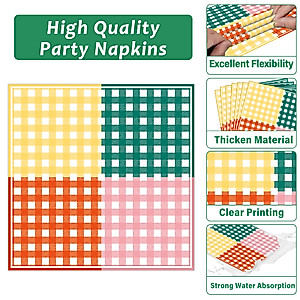 Lonfliness 96 Pcs Camp Gingham Paper Plates and Napkins Gingham Checkered Bachelorette Party Supplies Gingham Birthday Tableware Set Plaid Camping Themed Summer Party Favors Baby Bridal Shower Decor