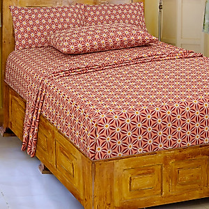 Royale Linens 300 Thread Count Printed 100% Cotton 4 Piece Full Bed Sheet Set - Sheet Set - 1 Fitted Sheet, 1 Flat Sheet, 2 Pillow case - Fade Resistant Luxury Full Size Sheet Set (Full, Printed Pink)