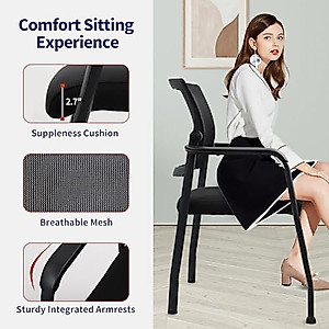 KLASIKA Desk Chair No Wheels with Adjustable Mesh Backrest, Arm Chair with Ergonomic Lumbar Support and Thickened Seats Cushion, Waiting Room Chairs for Office School Church Guest Reception, 2PACK