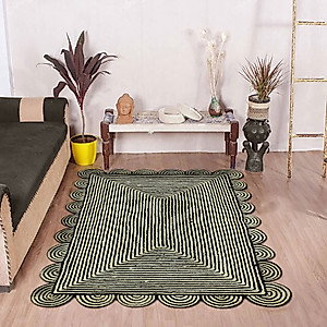 CASAVANI Collection Square Area Rug - 10x10 Feet Black Braided Jute Rug Geometric Kilim Rug Indoor Outdoor Use Carpet Flatweave Rugs for Bedroom Bedside Custom Mat Dining Table Mat