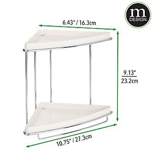mDesign Steel/Plastic Freestanding Countertop Corner Shelf Organizer with 2-Tier Storage for Bathroom, Vanity, Cabinet, Counter - Holds Makeup, Bath Gel - Prism Collection - Cream