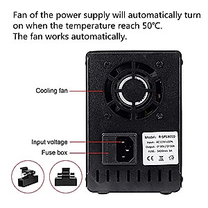 Flycow DC Power Supply Variable, Adjustable 30V 10A Switching DC Regulated Power Supply with 3 Digit LED Display Reverse Polarity/High Temperature Protection 110V/100CM Alligator Leads Included