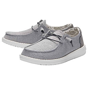 Hey Dude Women's Wendy Stretch Sparkling Grey Size 9 | Women’s Shoes | Women’s Lace Up Loafers | Comfortable & Light-Weight