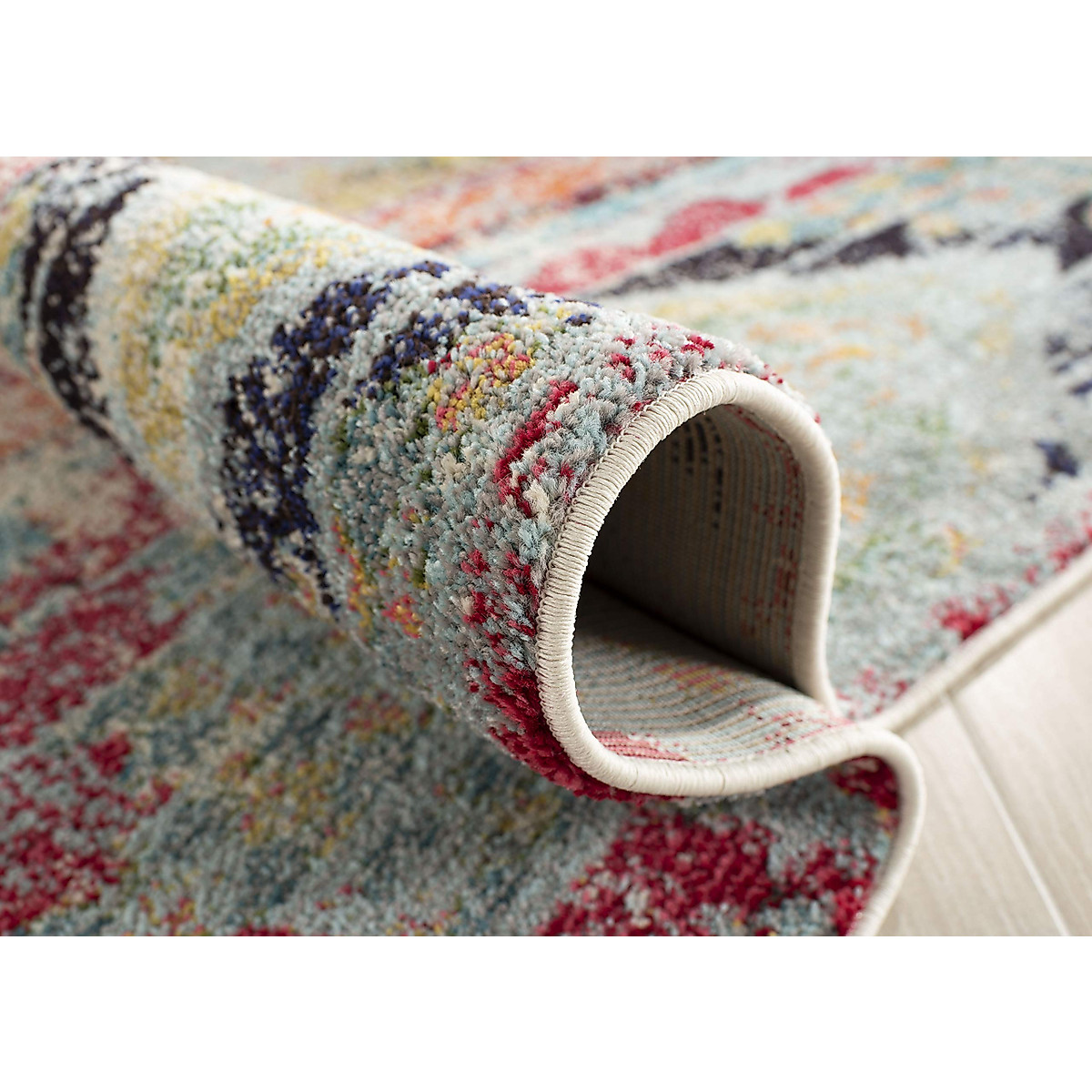 SAFAVIEH Monaco Collection Multi MNC222F Boho Chic Tribal Distressed Non-Shedding Dining Room Entryway Foyer Living Room Bedroom Area Rug, 8'8" Round