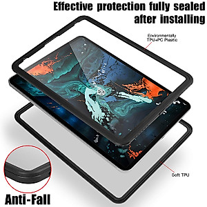 AICase IPad Pro 12.9 Inch Waterproof Cases,IP68 360 Degree Slim Dual Layer Armor Defender Shockproof Protective Case with Lanyard for iPad Pro 12.9" 2018