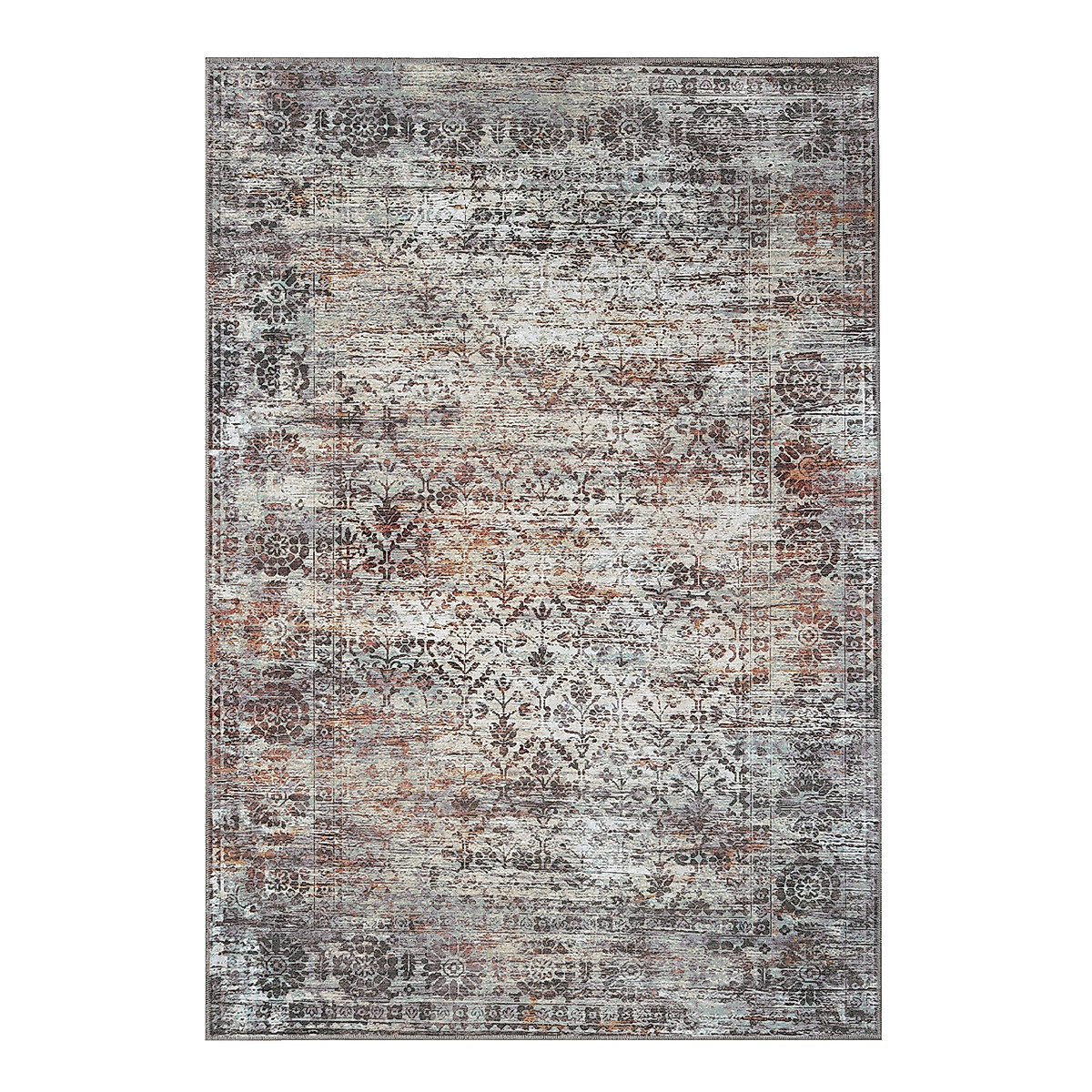 SUPERIOR Diamond Medallion Washable Rug, Cotton Backing, Pet & Kid Friendly, Easy Care, Non-Slip Rugs for Dining, Living Room, Kitchen, Bedroom, Low Pile Area Rug, Macaw Collection, 6' x 9', Cream