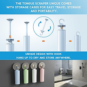 𝟒 𝐏𝐀𝐂𝐊 𝐓𝐨𝐧𝐠𝐮𝐞 𝐒𝐜𝐫𝐚𝐩𝐞𝐫 𝐂𝐥𝐞𝐚𝐧𝐞𝐫, Tongue Brush Scrapers with Travel Handy Case for Adults, Kids, Children, Healthy Oral Care, Easy to Use, Solft Help Fight Bad Breath