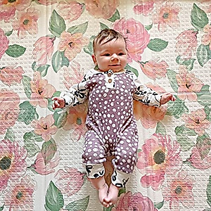 JumpOff Jo - Large Waterproof Foam Padded Play Mat for Infants, Babies, Toddlers, Play Pens & Tummy Time, Foldable Activity Mat, 70 in. x 59 in. - Love Blossoms