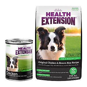 Health Extension Bundle - Wet Dog Food Chicken Recipe (12.5oz Single Can), Dry Dog Food Chicken & Brown Rice Recipe (4 lbs) - High-Protein, A Tasty and Healthy Alternative for Your Dog