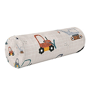 xigua Cute Truck Excavator Neck Roll Pillow for Neck Relief with Removable Washable Cover - Memory Foam Round Cylinder Bolster, Ergonomically Designed for Head, Neck, Back, and Legs