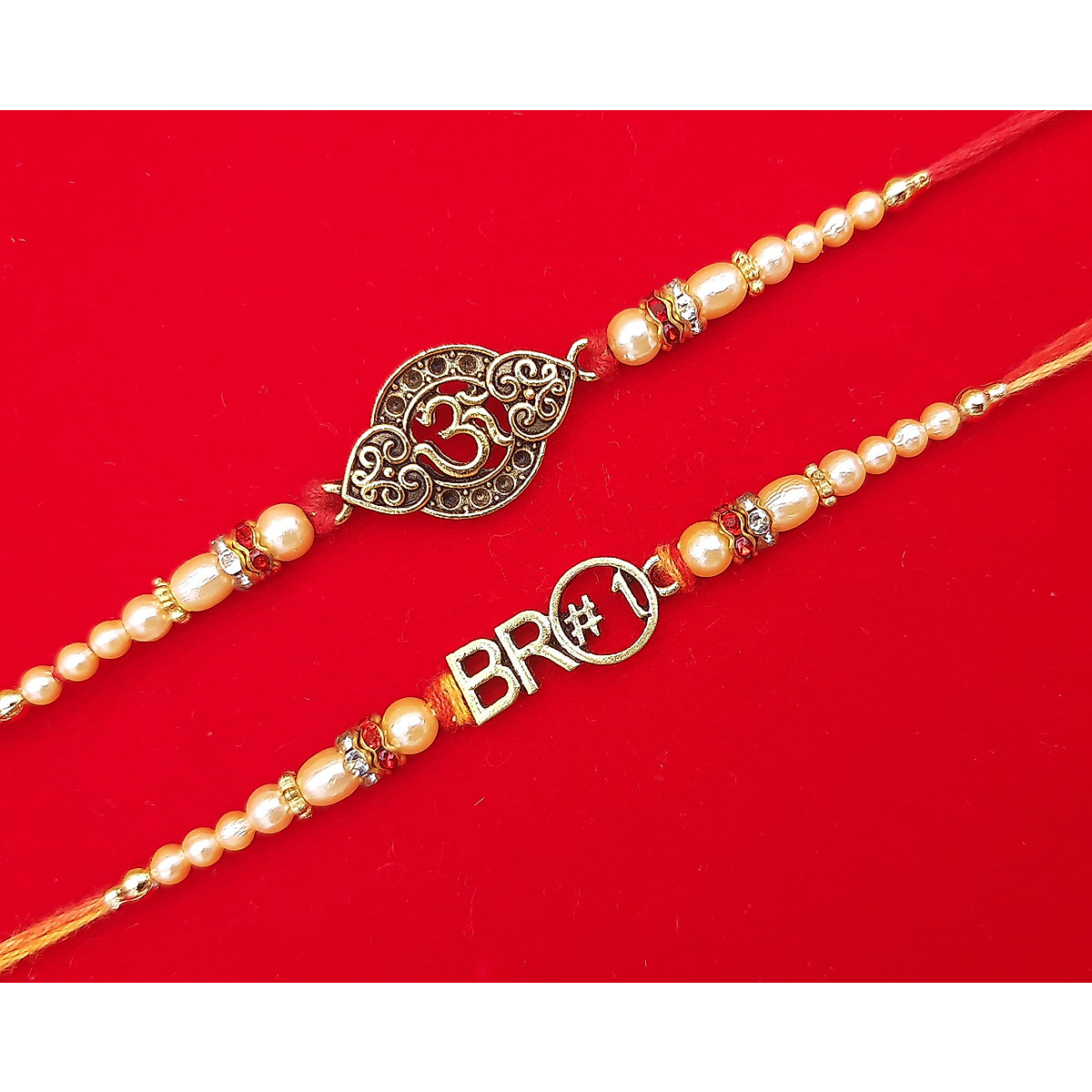 Palak Global Rakhi Bracelet for brother, Unique Design Rakhi for Brother, Bhabhi, Sister, Father and celebration with Family, Raksha Bandhan holy Rakhi. (Rakhi Design Om and Bro, Set of 2, Small)