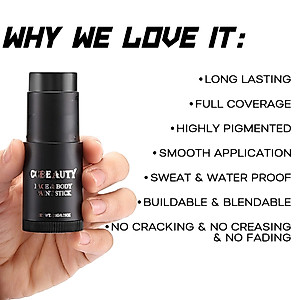 CCBeauty Eye Black Stick Baseball, Black Face Body Paint Sticks, Sweatproof Eyeblack Foodball Softball for Sports Accessories, Black Clown Skeleton Goth Face Makeup for Halloween Cosplay Costume Party