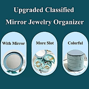 Jewelry Organizer Small Rotating Jewelry Storage Case, Mirror Jewelry Storage Box Earring Holder for Women, 4-layers Rotating Travel Jewelry Tray Case with Lid for Earrings Necklaces