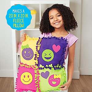 Made By Me Easy to Knot Jumbo Emoticon Pillow by Horizon Group USA, No Sewing, No Cutting, 20 in.x 20 in. Fleece Pillow, Pre-Cut Squares & Felt Decals, Fiber Fill, Assorted (73041F)