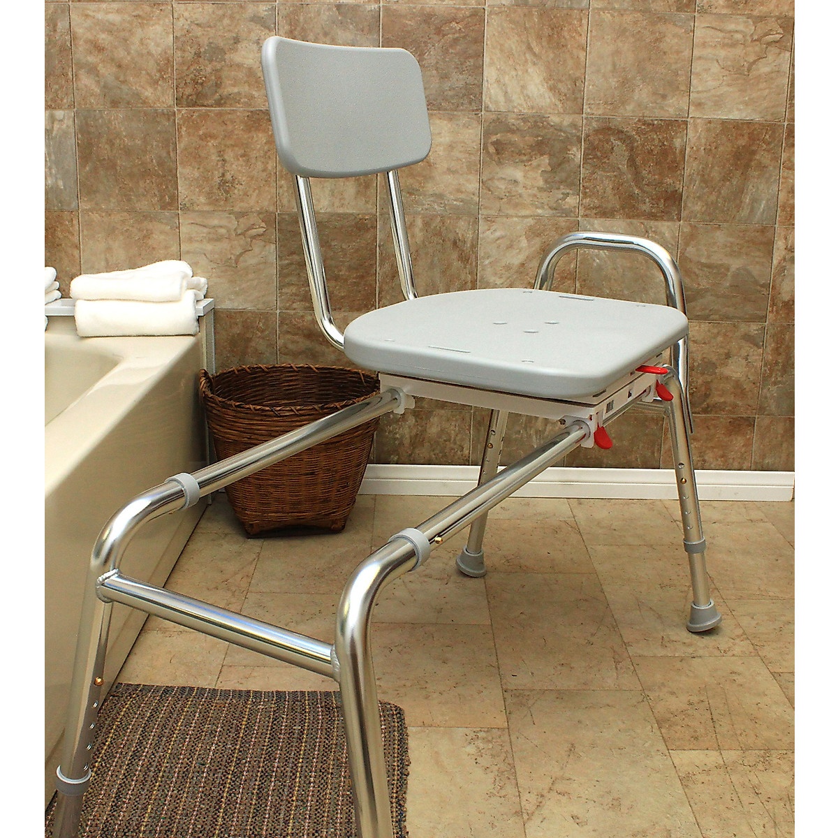 Eagle Health Supplies - Swivel Sliding Bath Transfer Bench (77662) - Regular (Base Length: 39" - 40") - Heavy-Duty Shower Bathtub Chair