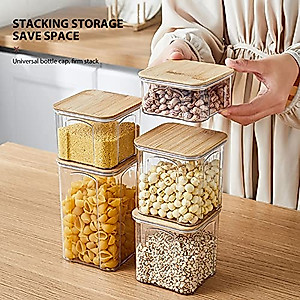 Yctze Airtight Food Storage Container with Bamboo Lid - Clear Jar for Noodles, Flour, Rice, Tea, Coffee Beans (900ml)