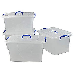 Vababa 4-Pack 12 L Clear Plastic Latch Storage Boxes with Lids