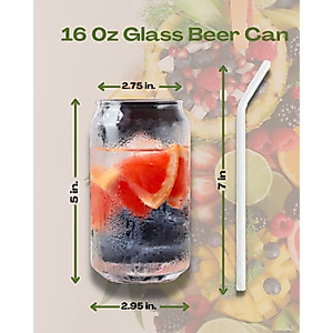 4 Pack Crystal Clear Beer Glass Can with Bamboo Lids Glass Straw and Brush Cleaner- Reusable Eco Friendly Heat and Cold Resistant Glass, Cocktail, Tumbler, Beer Glass