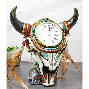 Ebros Southwestern Native American Indian Dreamcatcher Feathers Steer Bull Cow Skull Decorative Desktop Table Clock Figurine Turquoise Spirit Skulls Cows Medicine Bison Western Talisman Accent