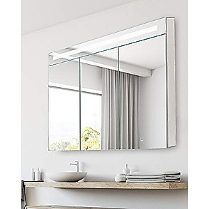 Fine Fixtures Bathroom Medicine Cabinet, Aluminum, Recessed/Surface Mount, 36" x 30", 3 Door, Mirrored Interior w/LED