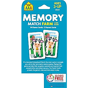 School Zone - Memory Match Farm Card Game - Ages 3+, Preschool to Kindergarten, Animals, Early Reading, Counting, Matching, Vocabulary, and More (School Zone Game Card Series)
