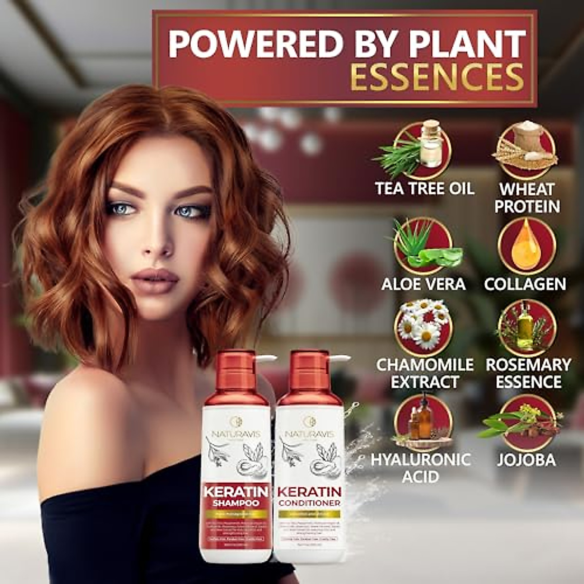 Keratin Shampoo and Conditioner Set with Hyaluronic Acid - Sulfate Free Intense Moisturizing Treatment - For Strengthening Dry and Damaged Hair - For Women and Men - Salon Grade