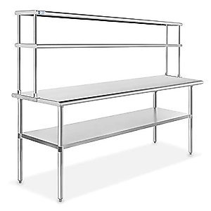 GRIDMANN NSF Stainless Steel Commercial Kitchen Prep & Work Table Plus A 2 Tier Shelf - 72 in. x 12 in.