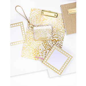 Lilly Pulitzer Vegan Leather Snap ID Card Case, Cute Keychain Wallet, Slim Credit Card Holder with Wristlet Strap, Pattern Play (Gold)