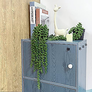 FUNARTY 2pcs Faux Plants Indoor — Artificial String of Pearls Plant in Black Pots, Realistic Green Fake Hanging Plants for Shelf Decor Desk Home Garden Decorations