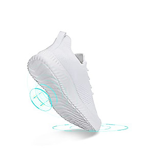 Flysocks Slip On Sneakers for Women-Fashion Sneakers Walking Shoes Non Slip Lightweight Breathable Mesh Running Shoes Comfortable All White 9