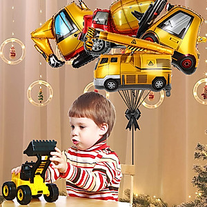 6 Pcs Construction Balloons Excavator Balloon Dump Truck Foil Balloon Forklift Mixer Truck Crane Balloon for Construction Birthday Party Supplies