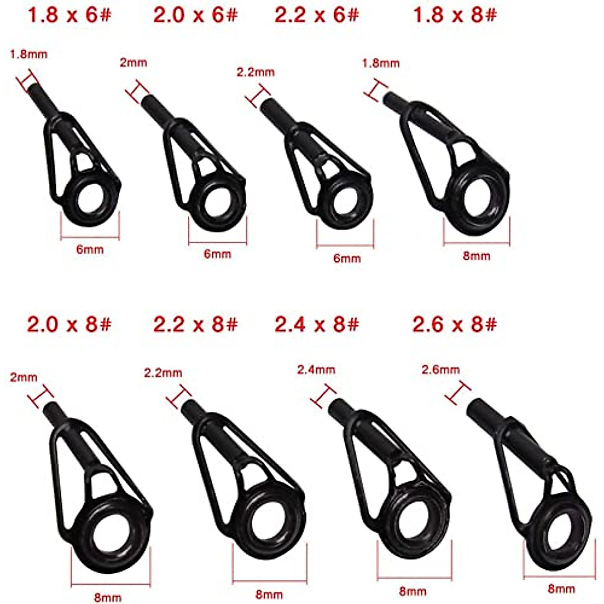 8pcs Fishing Rod Tip Repair Kit Rod Top Tips Replacement Fishing Rod Tips Stainless Steel Ceramic Ring Guide Tips