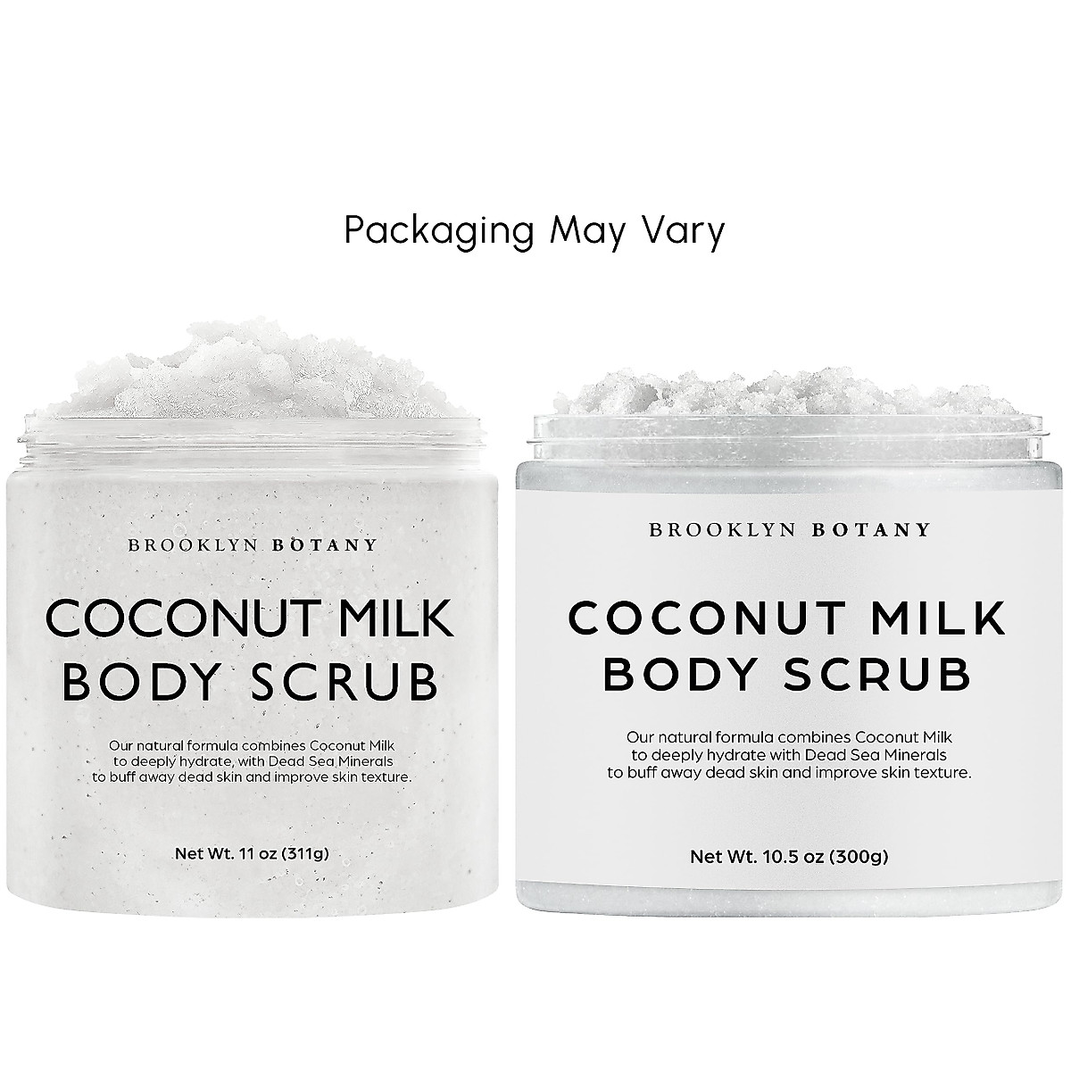 Brooklyn Botany Dead Sea Salt and Coconut Milk Body Scrub - Moisturizing and Exfoliating Body, Face, Hand, Foot Scrub - Fights Stretch Marks, Fine Lines, Wrinkles - Great Gifts for Women & Men - 10 oz