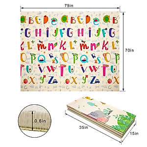 Baby Play Mat Extra Large Baby Mat Folding Foam Playmat Kids Crawling Mat Reversible Non Toxic Waterproof for Infants Toddlers Thicker 0.6inch (Beige 0.6in)