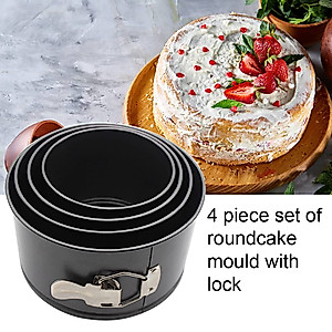 beiyoule 4 Pcs Springform Pan (4inch, 5inch, 6inch, 7inch), Cake Tin for Baking, Detachable Bottom Carbon Steel Cheesecake Mold (Black)