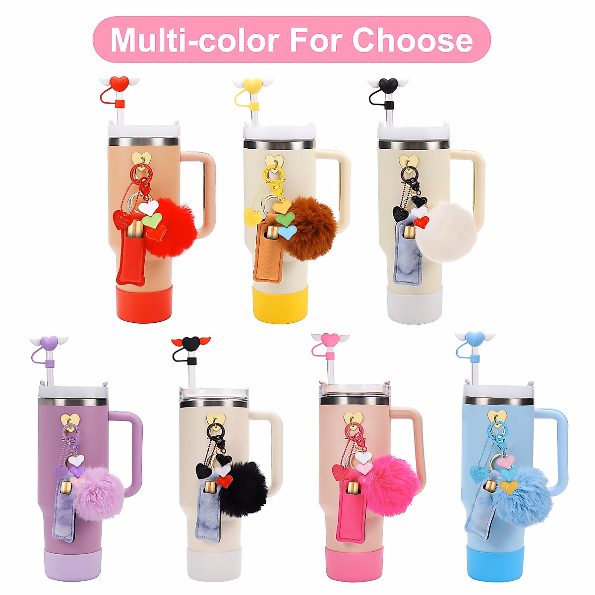 Stanley Cup Accessories Set, 1 Pcs Lipstick Holder, 1 Pcs Silicone Stanley Cup Boot, 2 Pcs Silicone Straw Cover, 2 Pcs Stanley Charms for Stanley Cup 40oz & 30oz Tumbler. (Lilac)