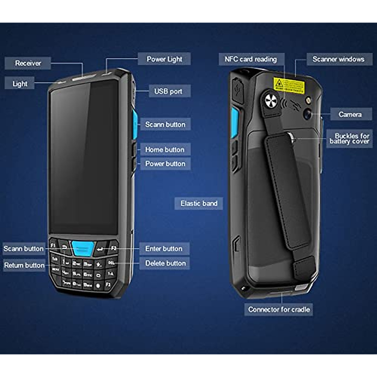 RUGLINE Android 13 Barcode Scanner Handheld Mobile Computer with Honeywell 1D Laser Scanner, Support Wireless Wi-Fi 4G LTE for Warehouse Delivery Retail Inventory Management System, IP66 Rugged PDA